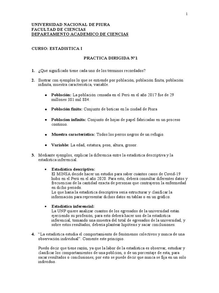 Practica Dirigida 1 - Estadistica I | PDF | Estadísticas | Muestreo ... Practica Dirigida 1 - Estadistica I | PDF | Estadísticas | Muestreo ...