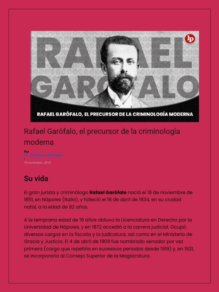 Rafael Garófalo, El Precursor de La Criminología Moderna - LP | PDF ...