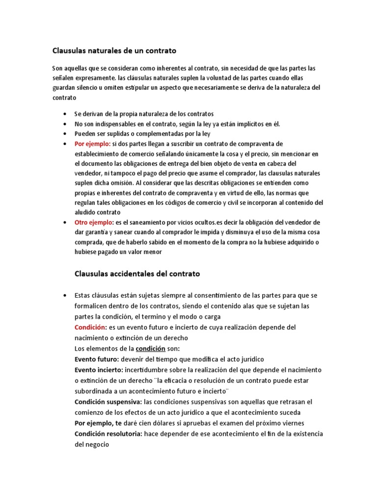 Clausulas Naturales de Un Contrato | PDF | Ley común | Derecho privado