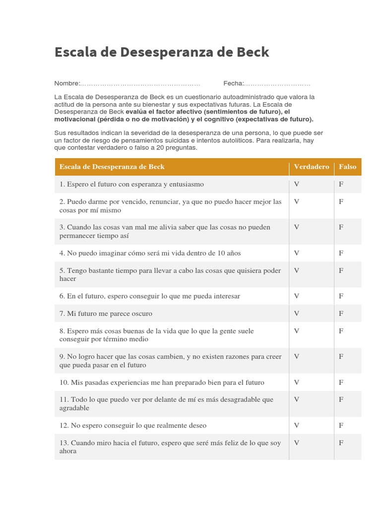 Escala de Desesperanza de Beck | PDF | Ciencia cognitiva | Sicología
