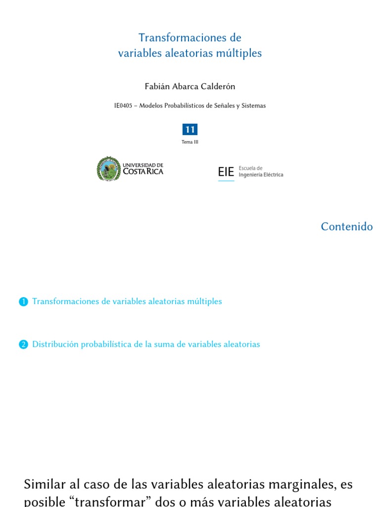 11 Transformaciones de Variables Aleatorias Múltiples | PDF | Variable aleatoria | Función de ...