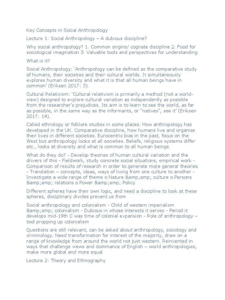 Key Concepts in Social Anthropology | PDF | Anthropology | Social ...