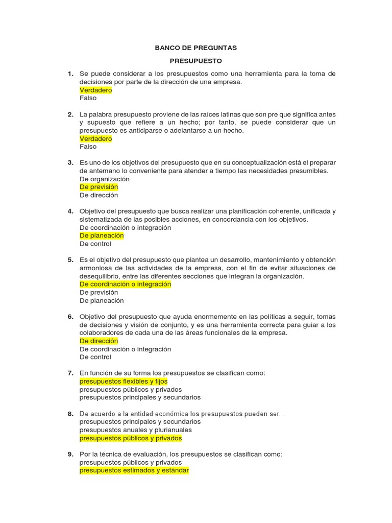 Banco de Preguntas | PDF | Presupuesto | Contabilidad