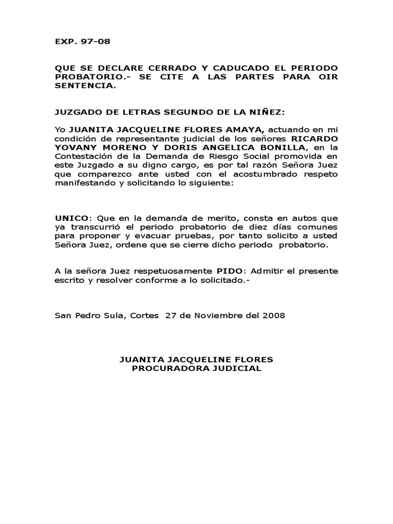 Solicitud de Cierre del Periodo Probatorio | PDF | Derecho