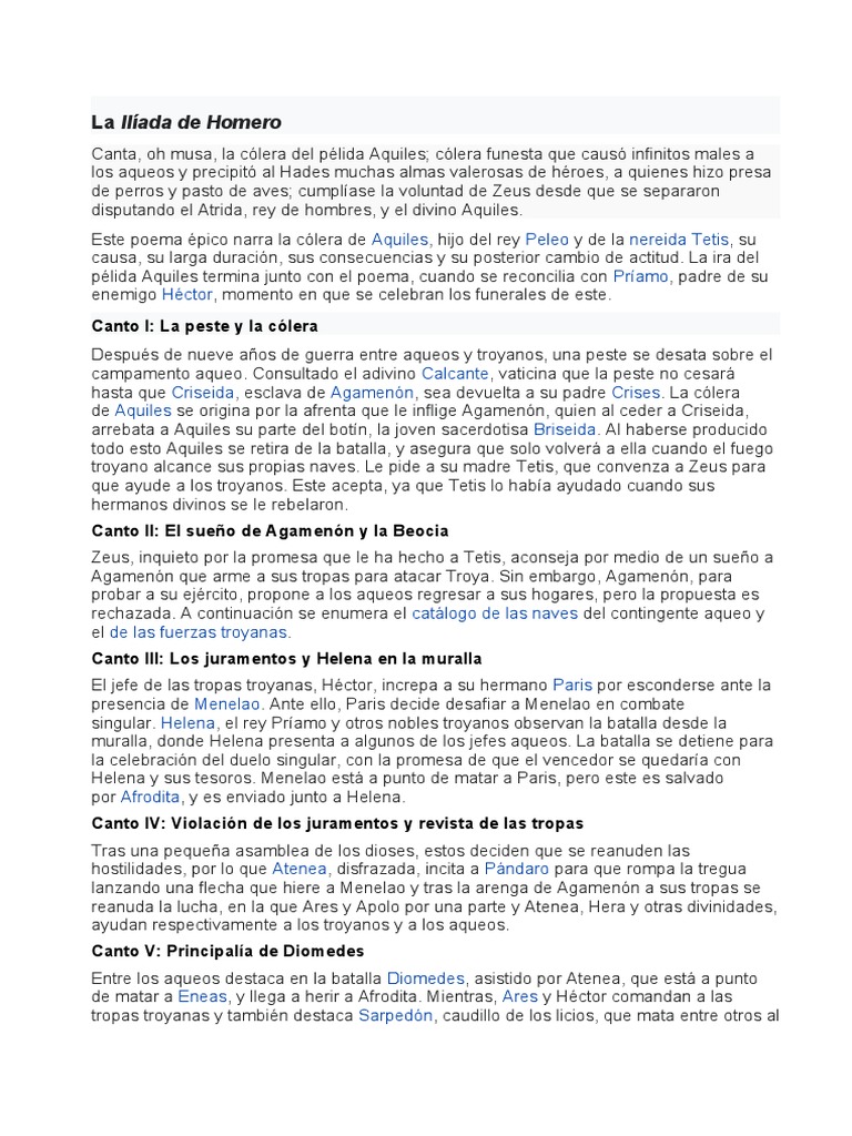 Argumento La IlÍada | PDF | Héctor | Aquiles