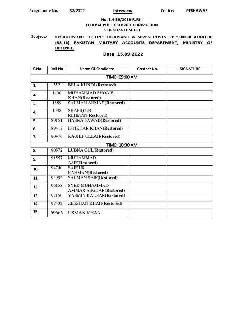F.4-59-2019-R Candidate Interview Schedule | PDF