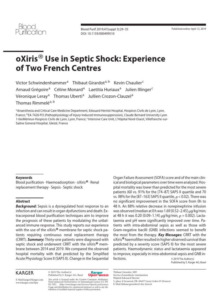 Oxiris Use in Septic Shock | PDF | Sepsis | Medical Specialties