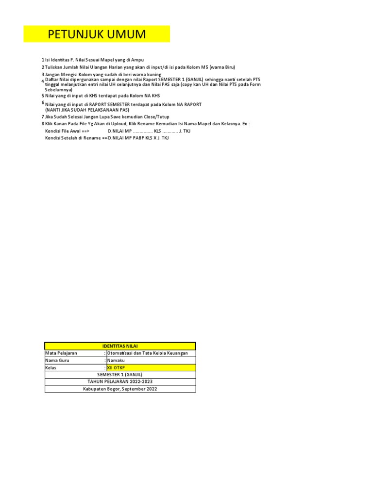 Format Nilai Kelas Xii Otkp .............. KHS - Raport SMTR 1 2022-2023 | PDF