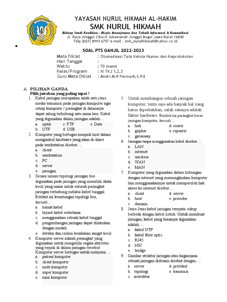 Contoh Format Soal PTS GANJIL 2223 | PDF | Seni | Teknologi & Rekayasa