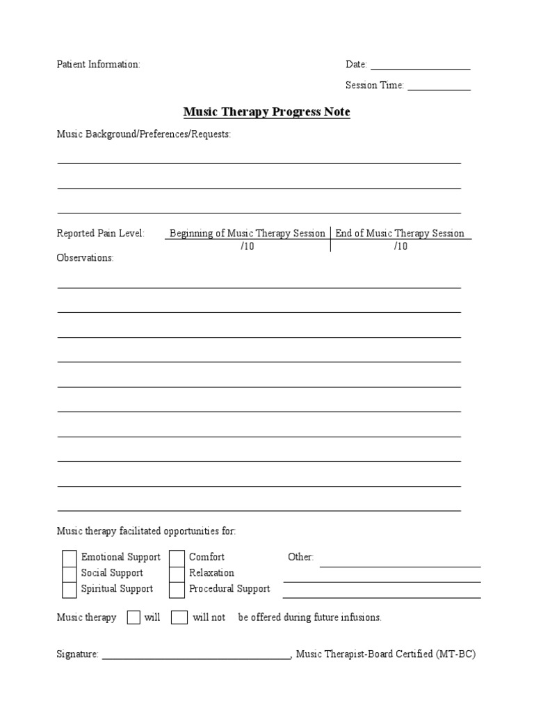 Music Therapy Progress Note | PDF