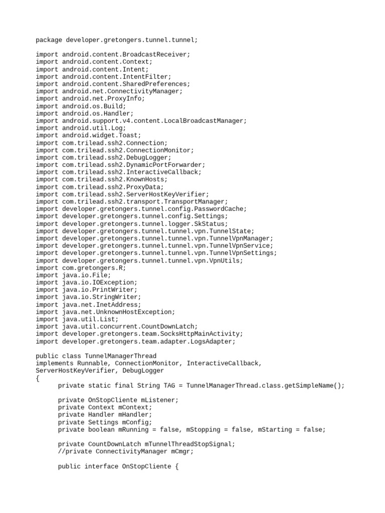 TunnelManagerThread | PDF | String (Computer Science) | Boolean Data Type