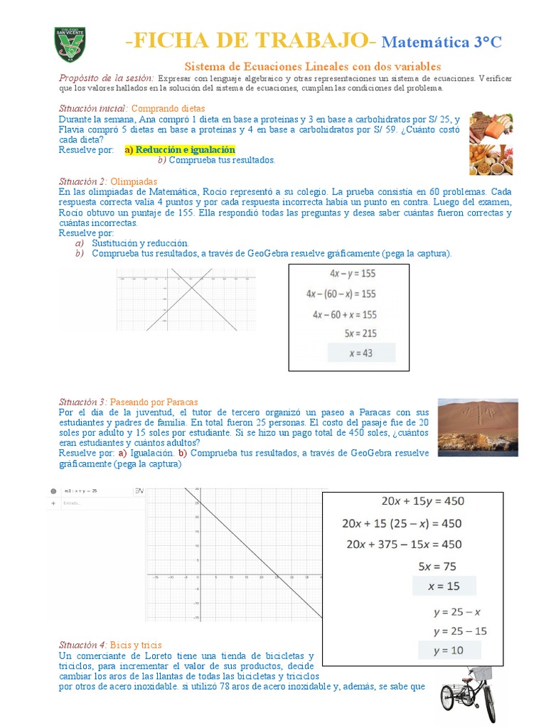 Situaciones - Sistema Ecuaciones Linelaes Con Dos Variables | PDF ...