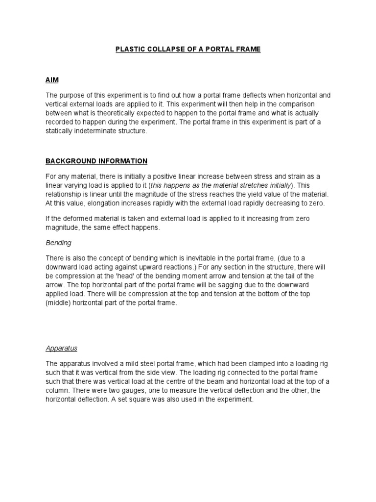 Portal Frame Plastic Collapse Analysis | PDF | Bending | Materials