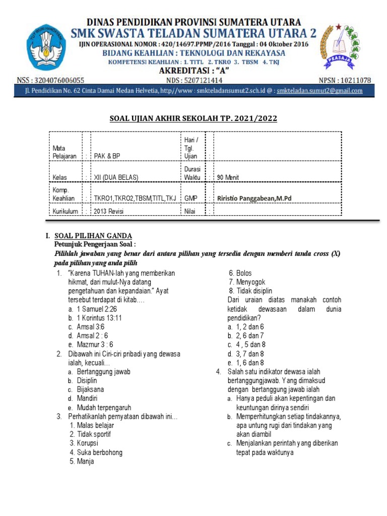 Soal Uas KLS Xii-Pak | PDF