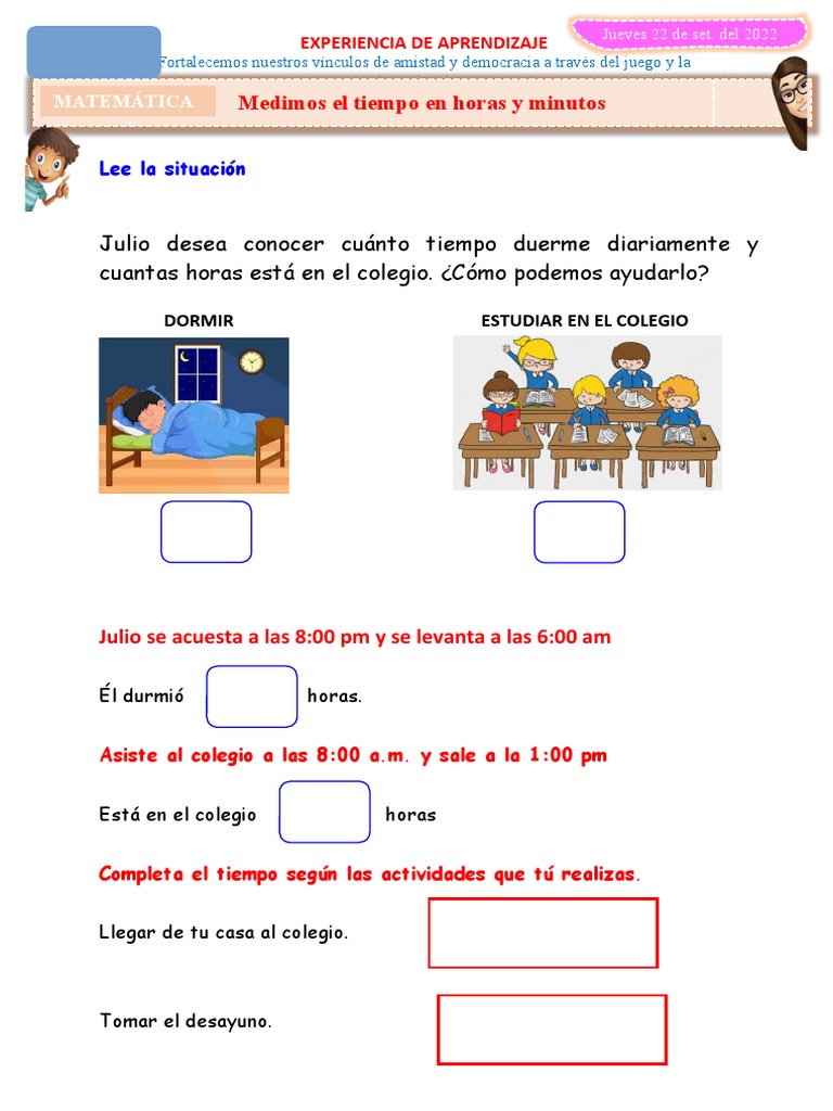 D4 A1 FICHA Medimos El Tiempo en Horas y Minutos | PDF