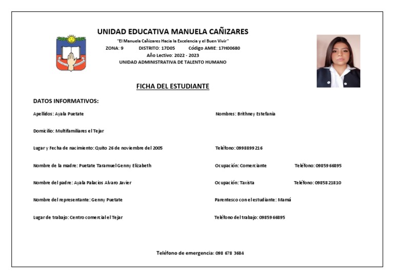 Ficha Datos Estudiante | PDF