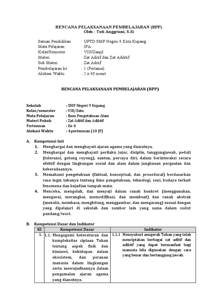 Zat Aditif Dan Zat Adiktif 1 OK KELAS VIII RPP | PDF
