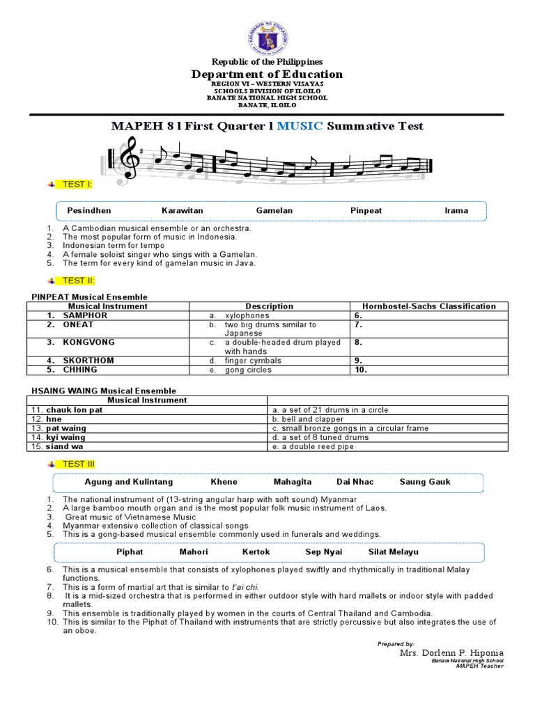 Southeast Asian Music Test for Grade 7 | PDF | Musical Instruments ...