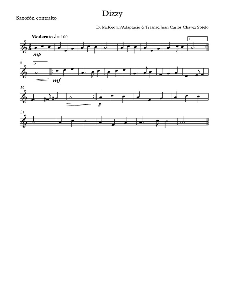 Dizzy - Saxofón Contralto | PDF