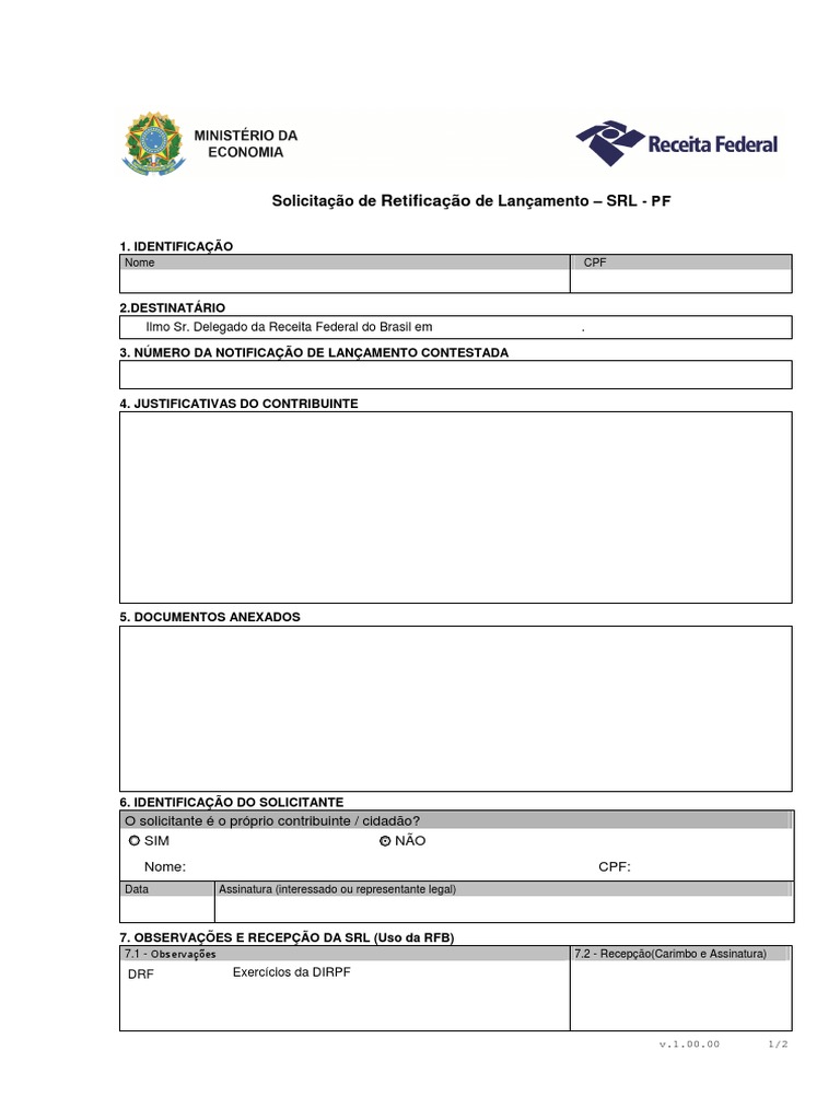 Modelo de Solicitação de Retificação de Lançamento de Pessoa Física ...