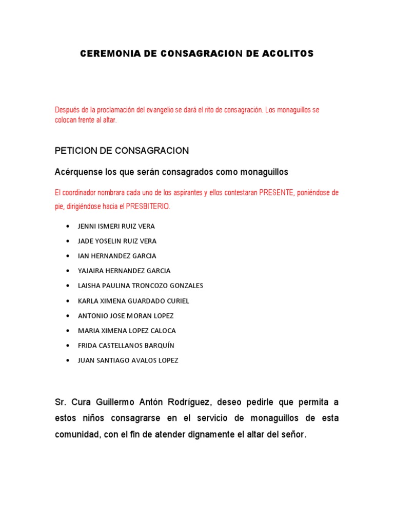 Ceremonia de Consagracion de Acolitos | PDF | Misa (liturgia) | Sacerdote