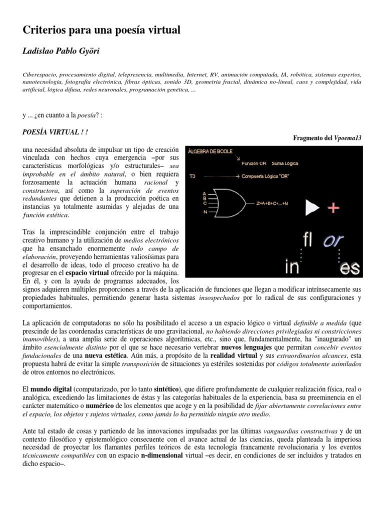 Criterios para Una Poesia Virtual | PDF | Realidad virtual | Espacio