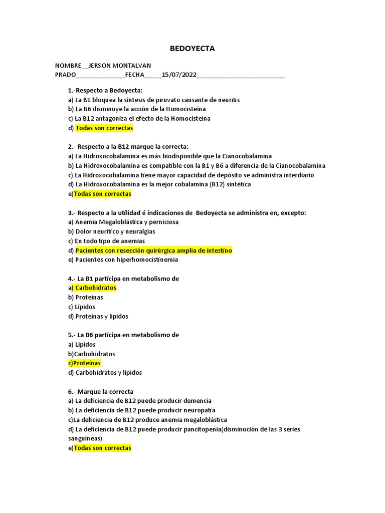 16-Examen Bedoyecta 1 MONTALVAN | PDF | Vitamina B12 | Enfermedades y ...