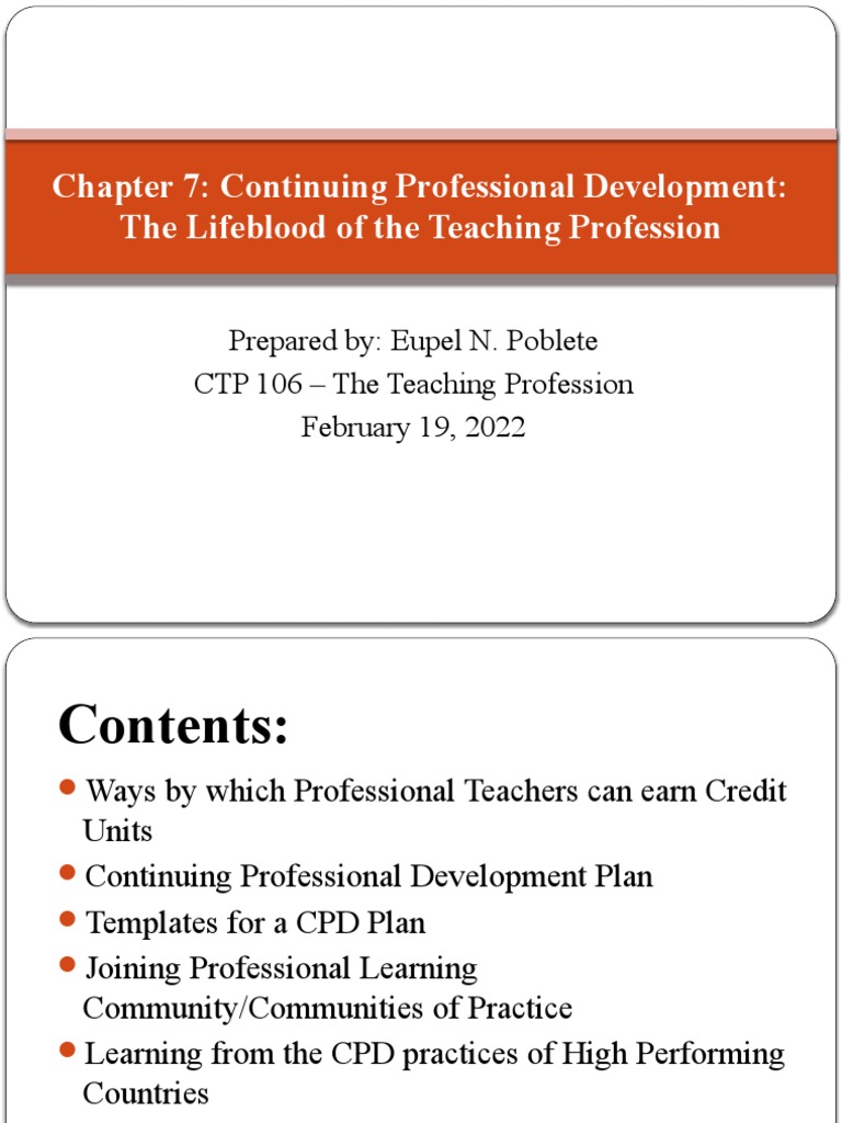 Chapter 7 Continuing Professional Development and The Lifeblood of The Teaching Profession | PDF ...