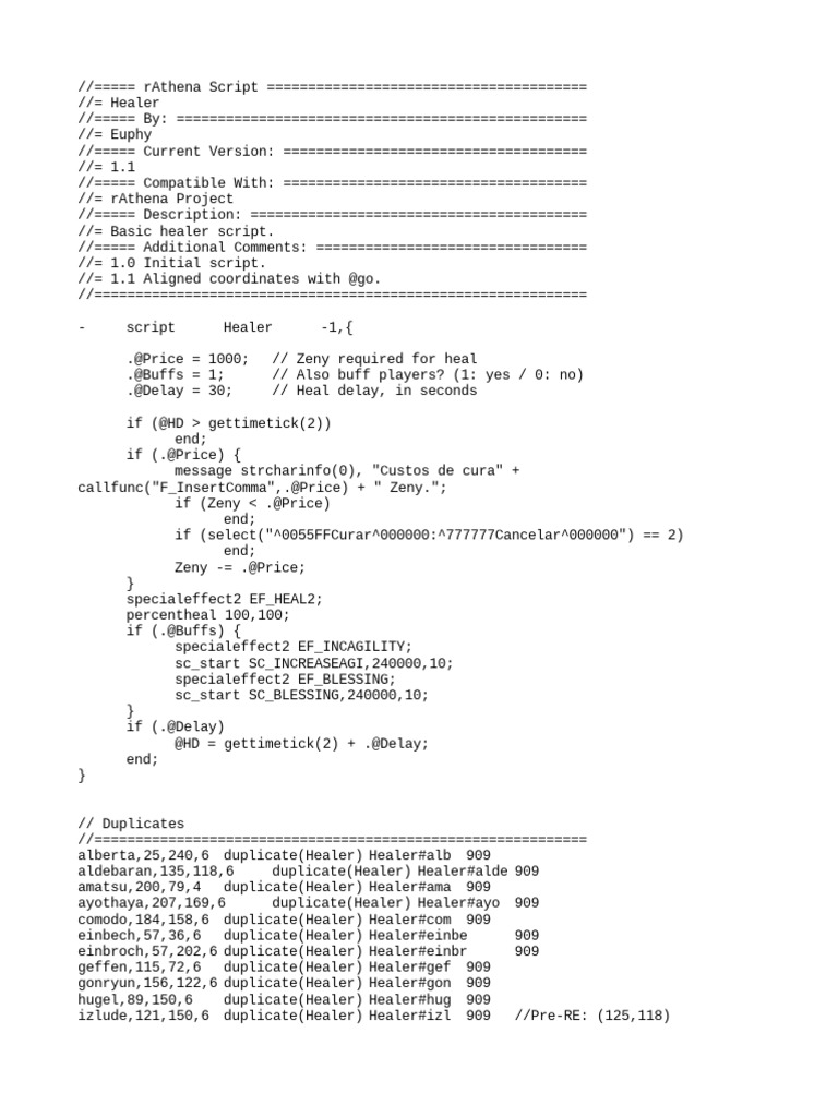 rAthena Healer Script Guide | PDF