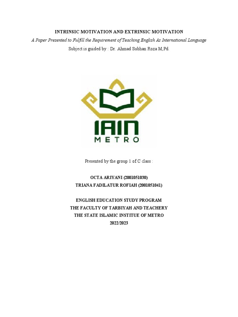 Intrinsic vs Extrinsic Motivation Paper | PDF | Motivational | Motivation