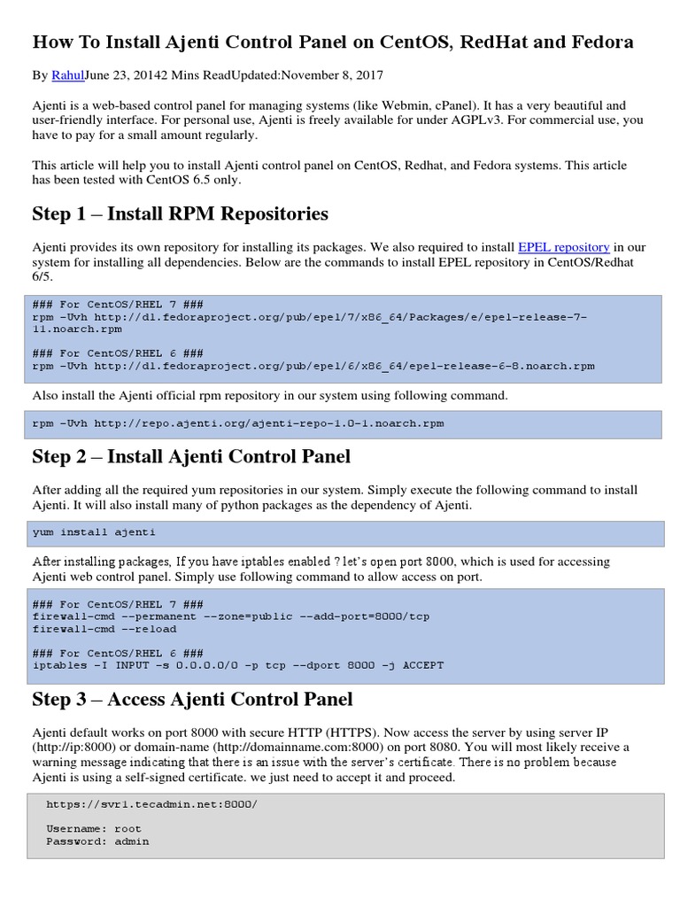 How To Install Ajenti Control Panel On CentOS | PDF | Software | Computing