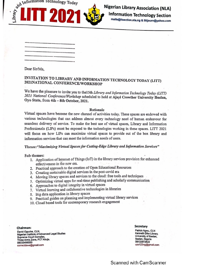 Litt 2021 Invitation Letter | PDF