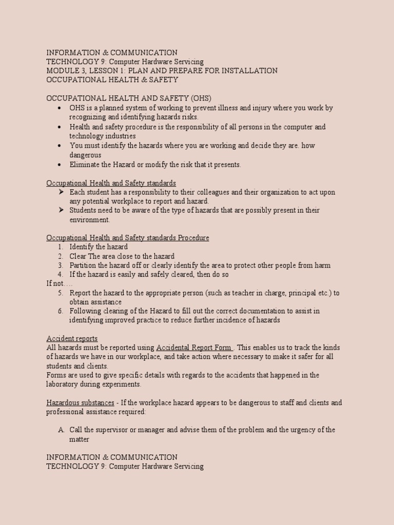 Computer Ohs | PDF | Occupational Safety And Health | Hazards