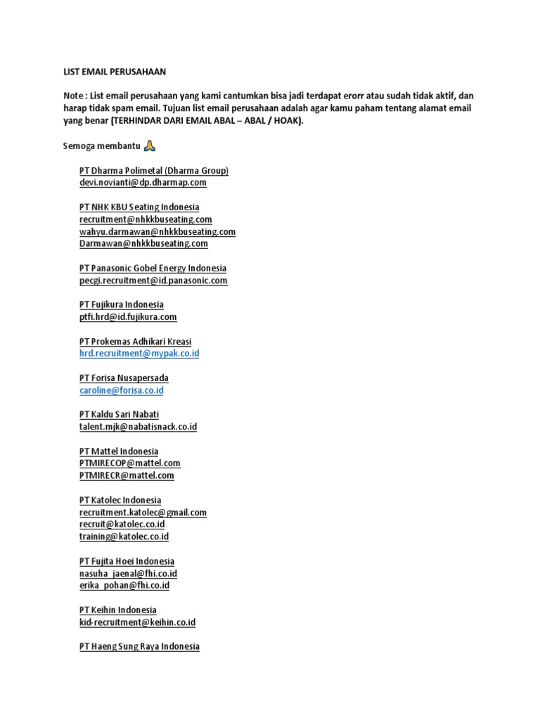 List Email Perusahaan | PDF | Companies