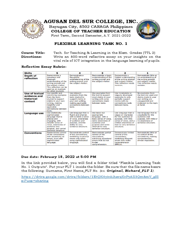 Flexible Learning Tasks' Guide - TTL2 | PDF | Project Based Learning | Rubric (Academic)