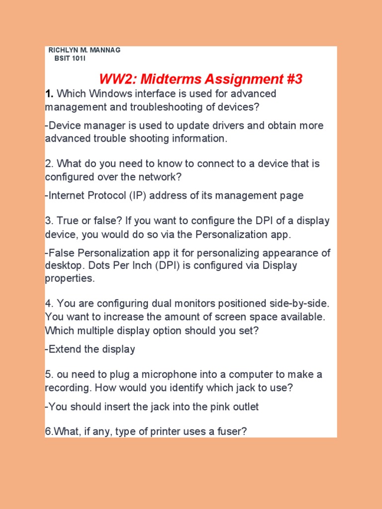 WW2 Midterms Assignment #3 | PDF | Computers