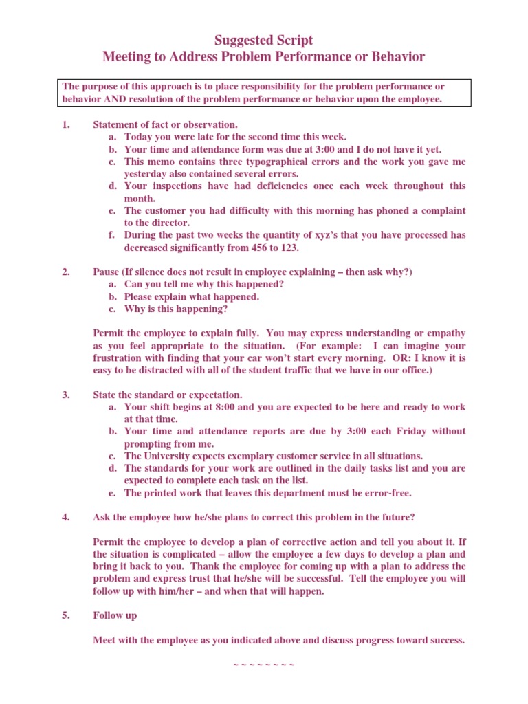 Suggested Script Discipline Meeting | PDF | Cognitive Psychology | Behavioural Sciences