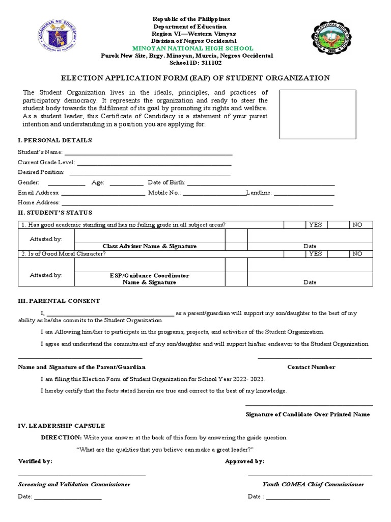 Student Organization Election Application Form | PDF | Career & Growth ...