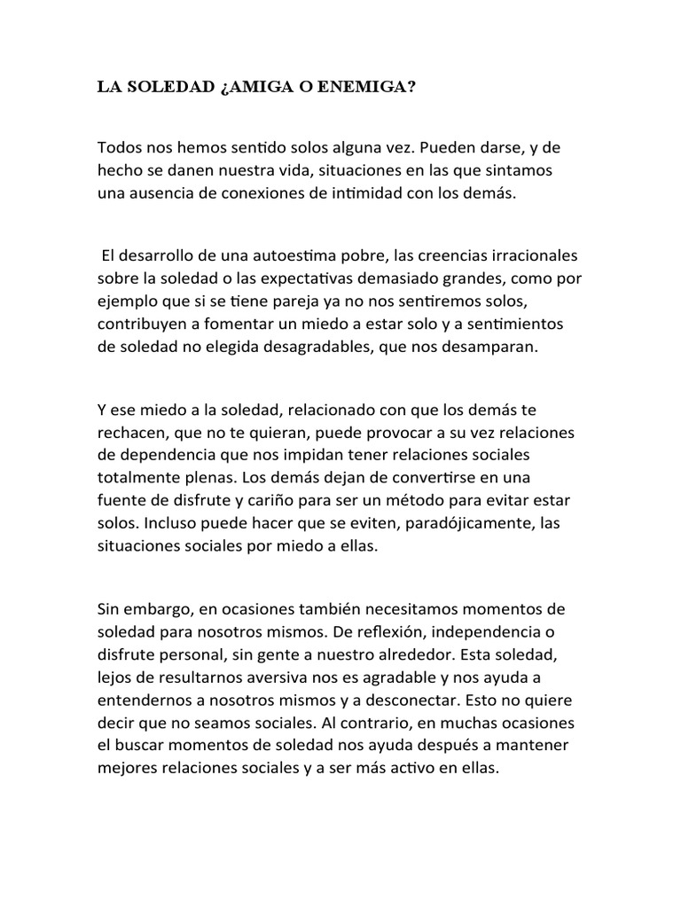 La Soledad | PDF | Soledad | Autoestima