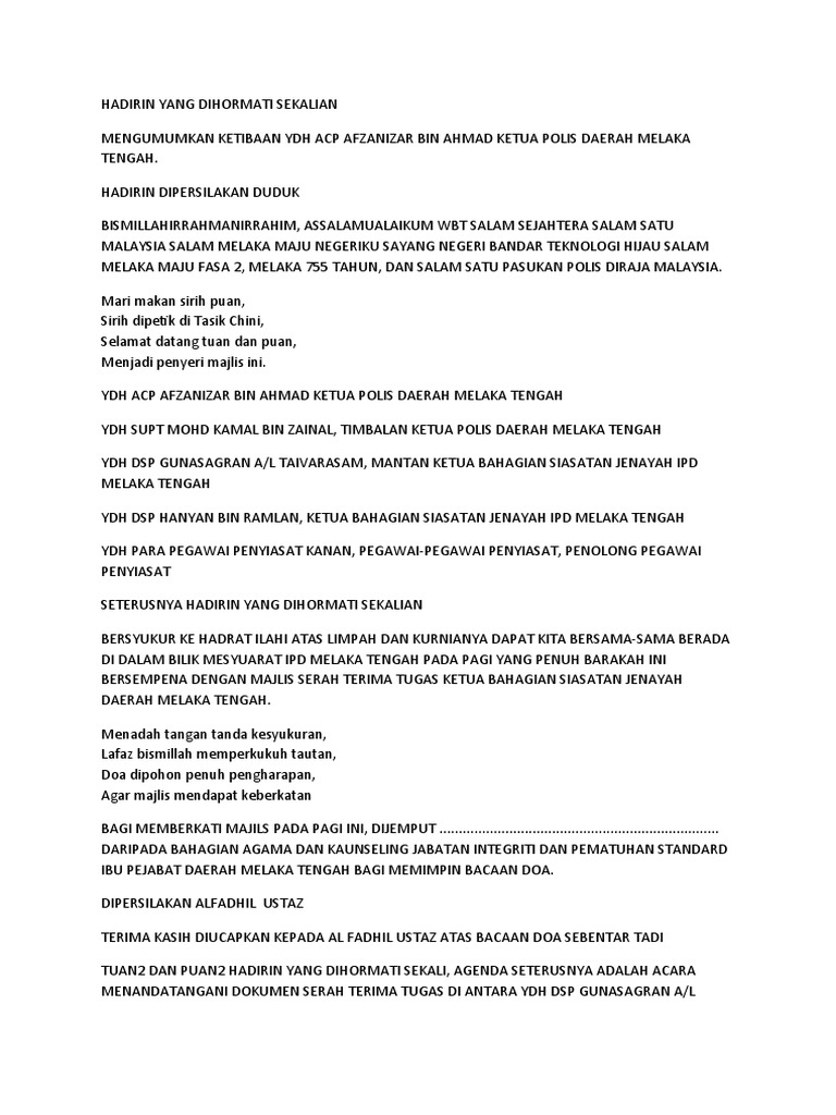 Teks Serah Terima Tugas | PDF