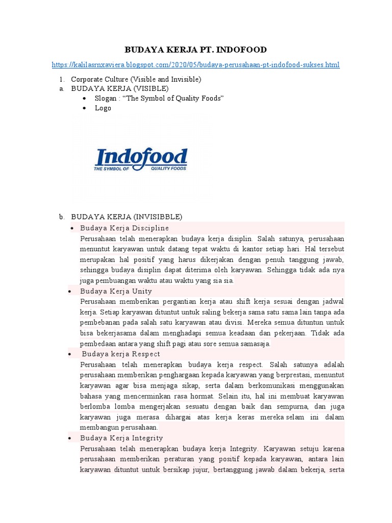 Budaya Kerja PT INDOFOOD | PDF