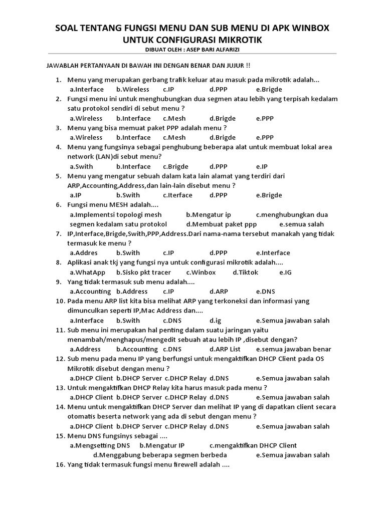 Fungsi Menu Winbox Untuk Configurasi Mikrotik | PDF