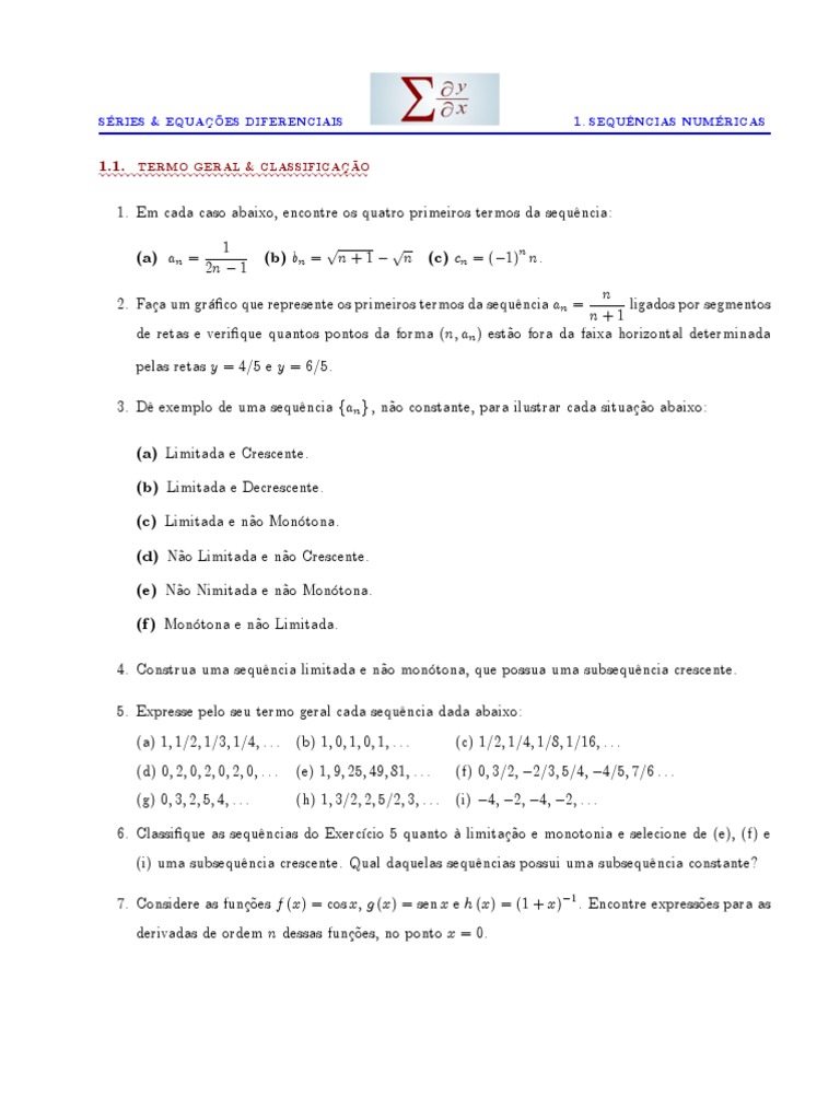 Sequencias I | PDF | Sequência | Limite (Matemática)