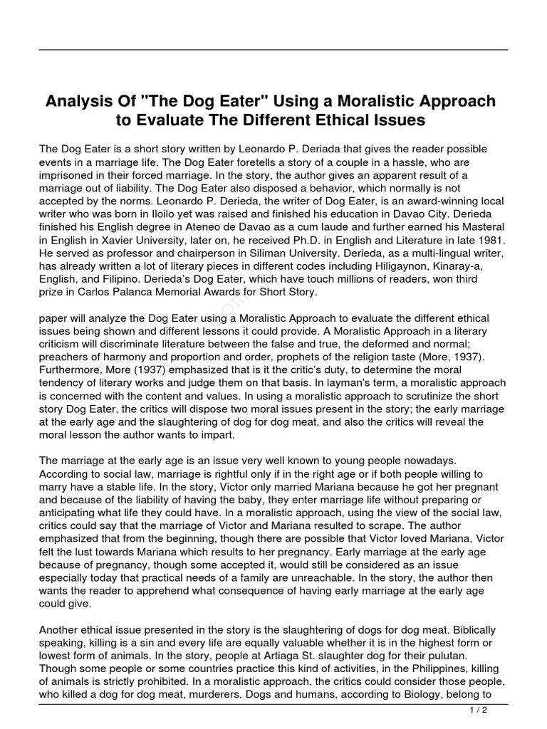 Analysis of The Dog Eater Using A Moralistic Approach To Evaluate The ...