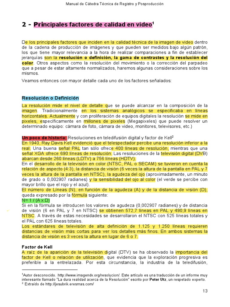 Manual TRyP 02 - Principales Factores de Calidad en Video | PDF | Resolución de pantalla | Color