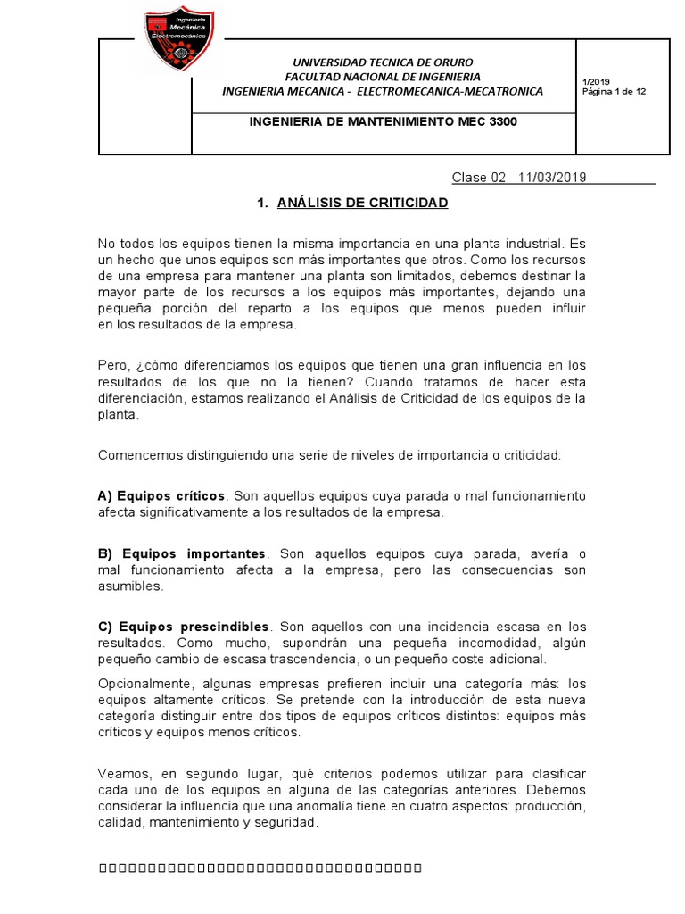 Clase 02 MEC 3300 | PDF | Ingeniería | Ingeniería de confiabilidad