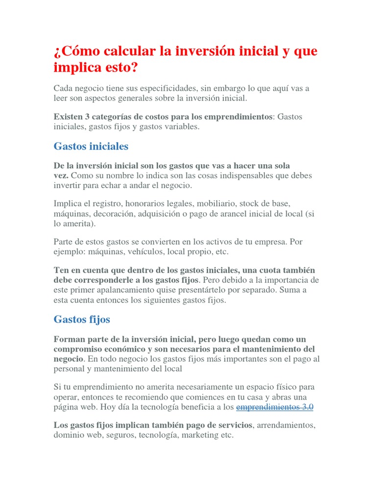Cómo Calcular Inversión Inicial | PDF | Inversiones | Economias