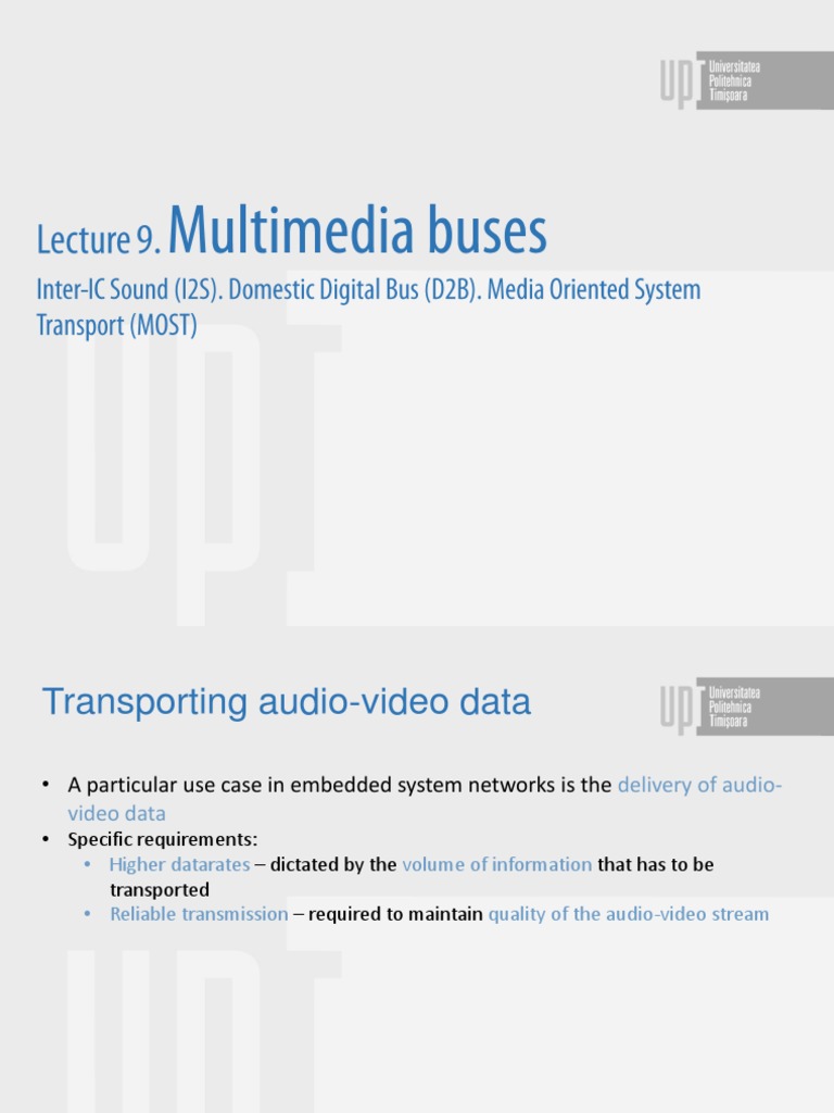 Lecture 9 - Multimedia Buses - Inter-IC Sound (I2S), Domestic DIgital Bus (D2B), Media Oriented ...