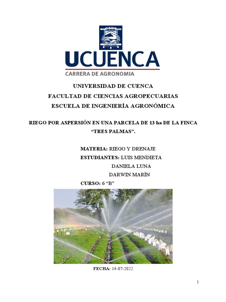 Luis Mendieta - 6B - Sistema de Riego Por Aspersion | PDF | Riego | Agua