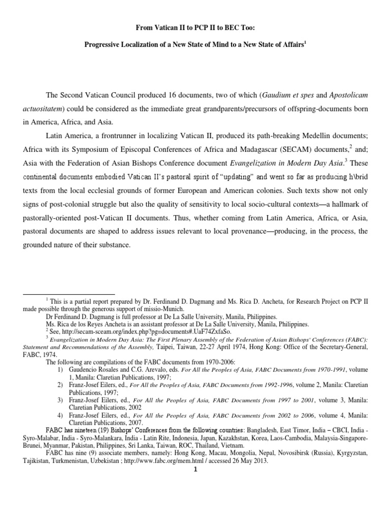 Basic Ecclesial Communities | PDF | Second Vatican Council | Catholic ...